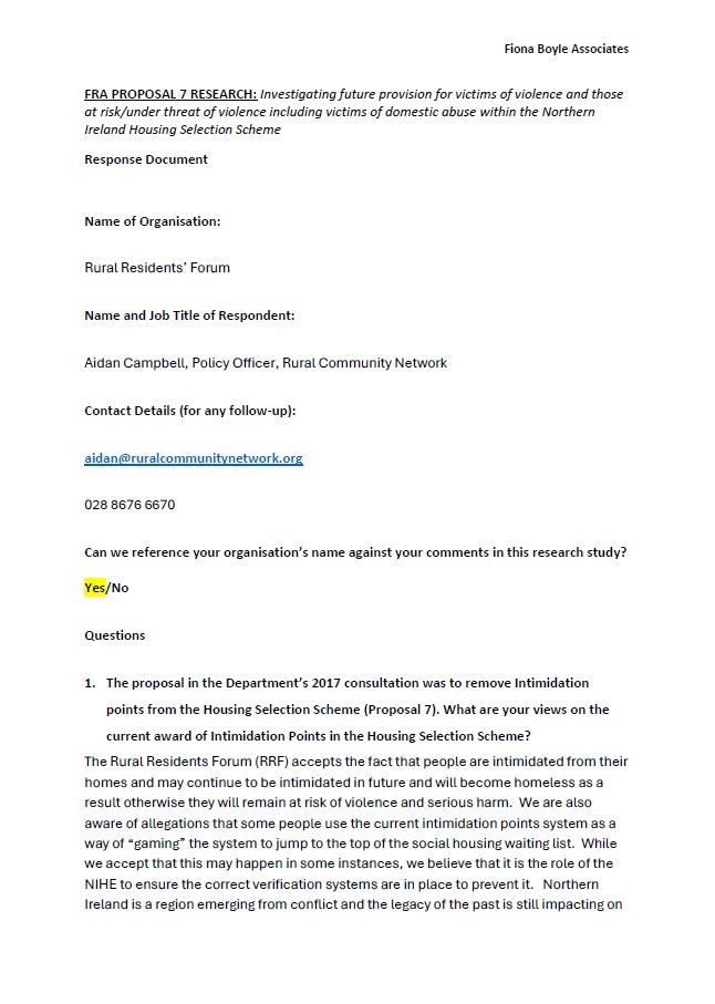 Rural Residents' Forum Response to the FRA Proposal 7 Research - Rural ...